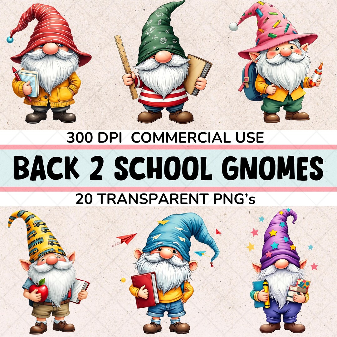 Back to School Gnome Clipart: Teacher PNG Graphics (digital Download ...