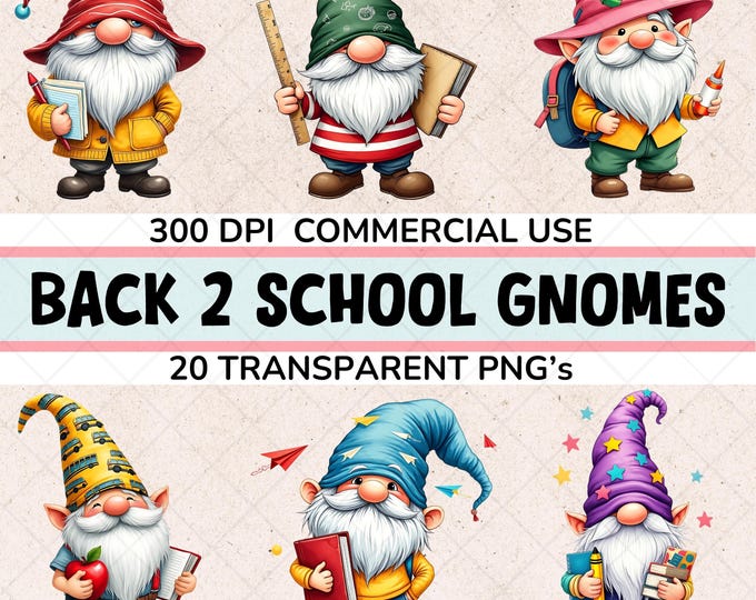 Cute Back to School Gnome Girls Clipart Bundle, Watercolor Gnome Clip ...