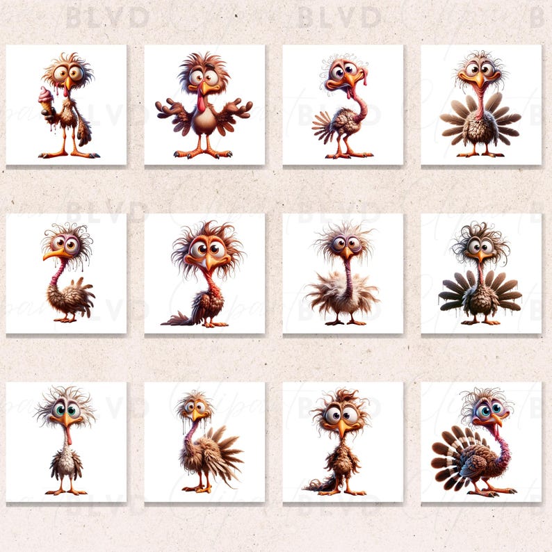 Funny Turkey Clipart Bundle: 24 Whimsical Illustrations (digital ...