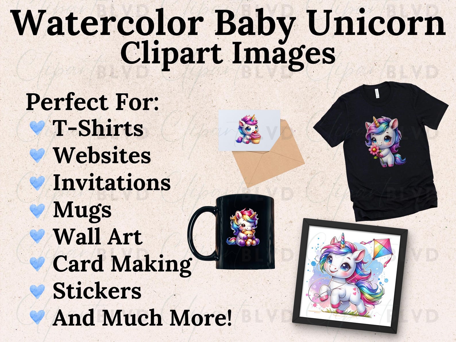 Watercolor Baby Unicorn Clipart Bundle, 20 Cute Baby Unicorn ...