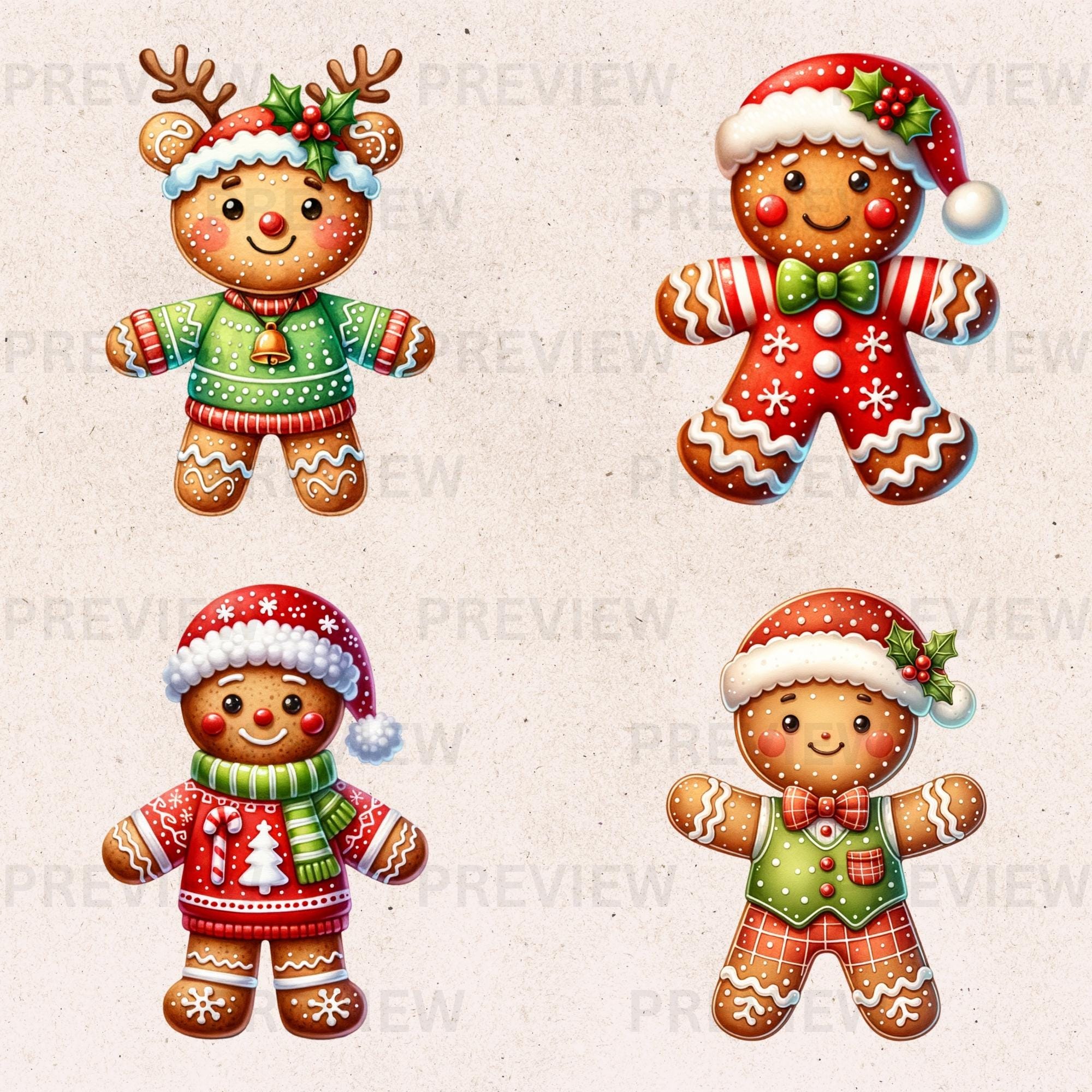 Cute Gingerbread Boy Clipart Bundle, 12 Watercolor Gingerbread Images ...