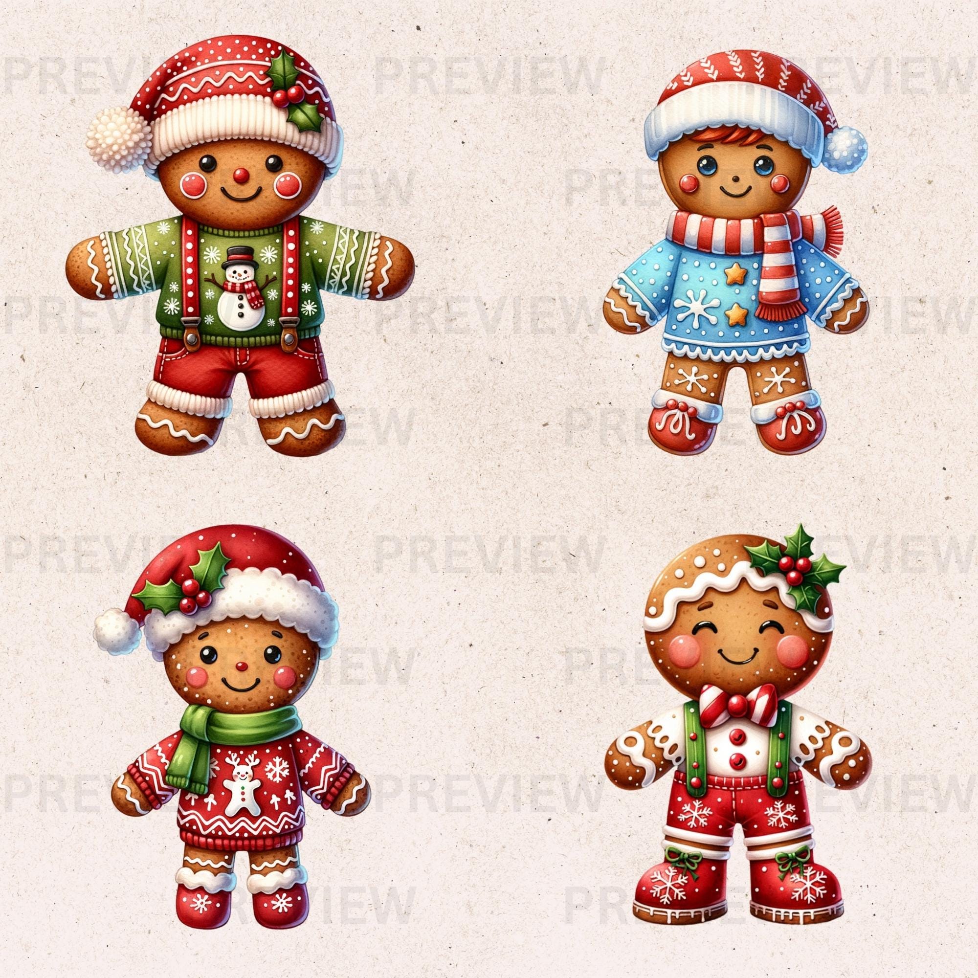 Watercolor Gingerbread Boy Clipart: Christmas PNG SVG JPG (digital ...