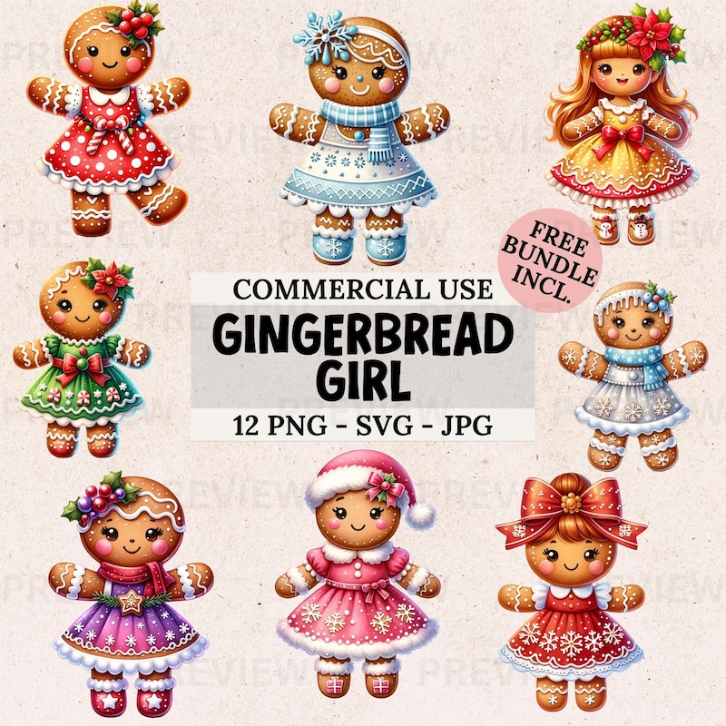 Gingerbread Girls Clipart - Etsy