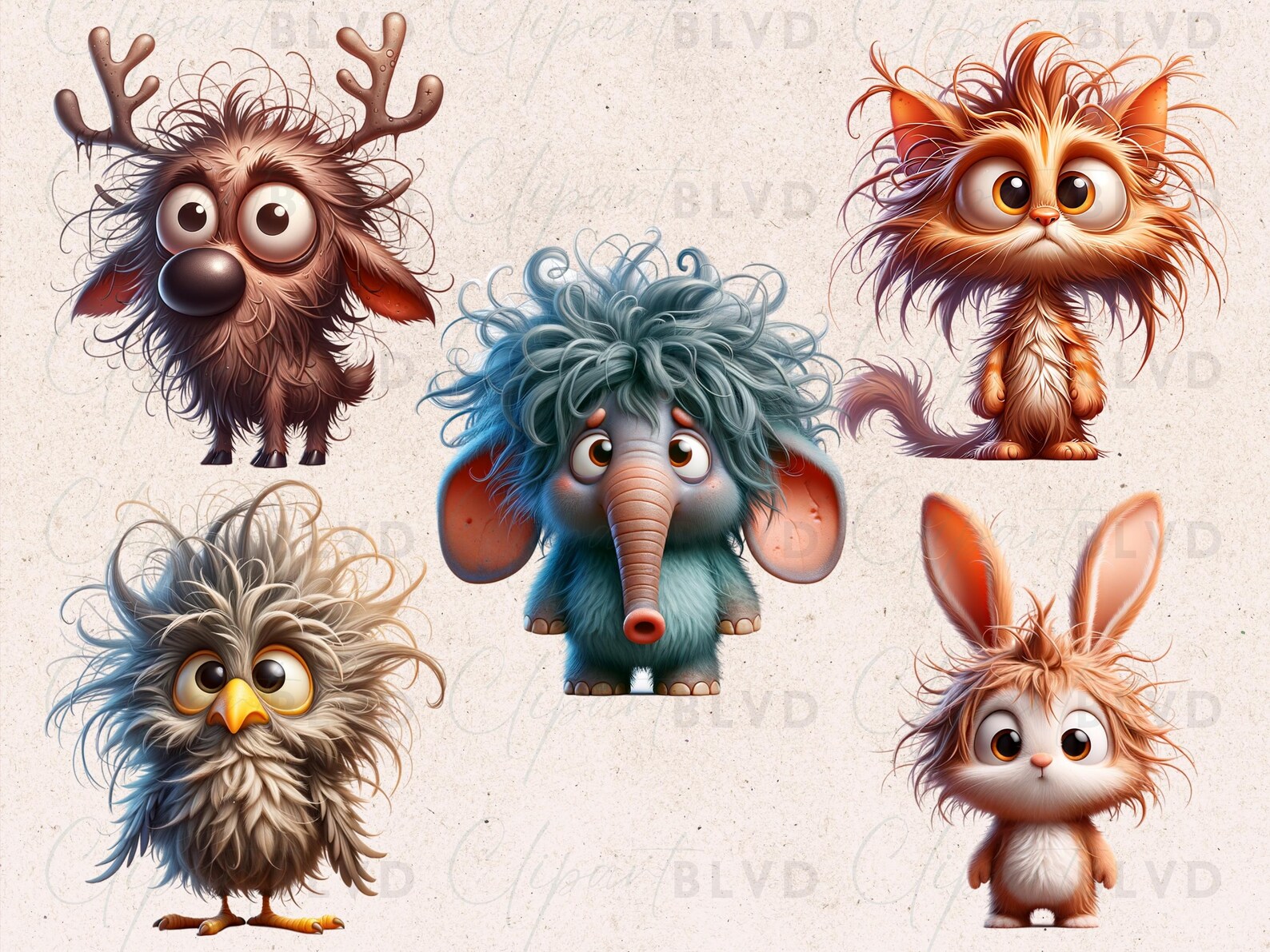 20 Whimsical Animals Clipart Bundle: Funny PNG JPG SVG Graphics ...