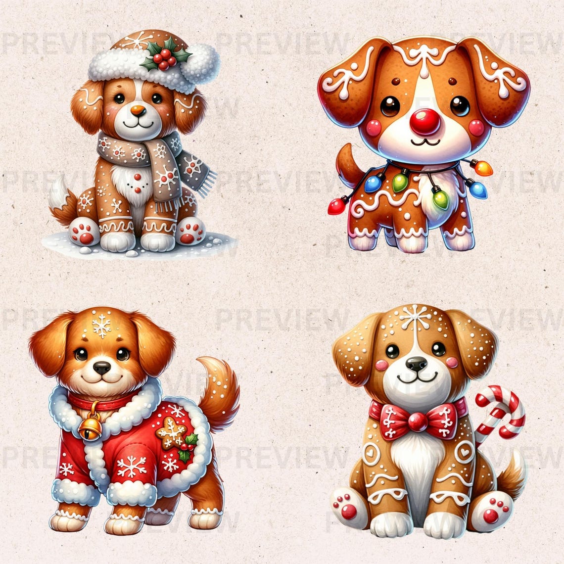 Watercolor Gingerbread Dog Clipart: Christmas Puppy PNG SVG JPG ...
