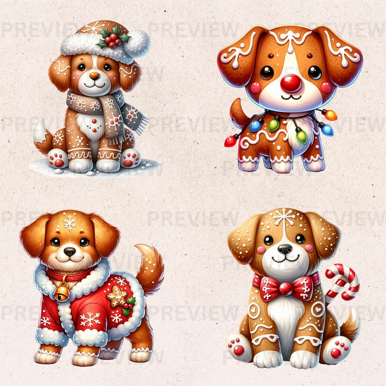 Watercolor Gingerbread Dog Clipart: Christmas Puppy PNG SVG JPG ...