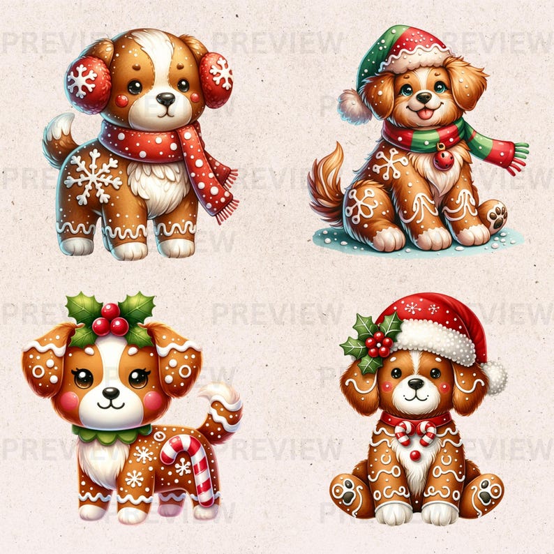 Watercolor Gingerbread Dog Clipart: Christmas Puppy PNG SVG JPG ...