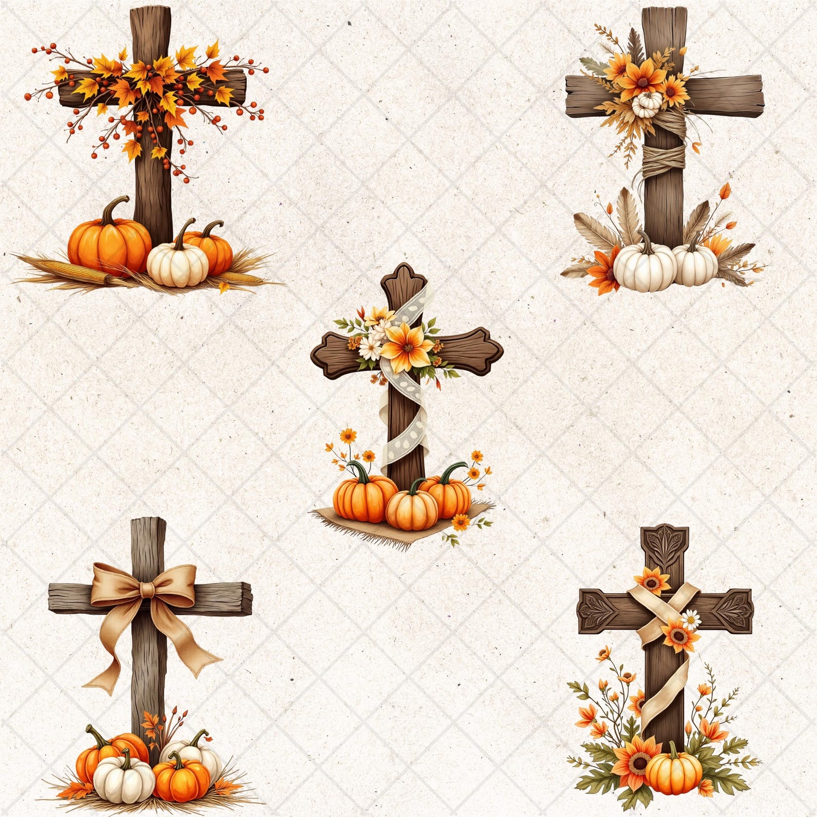Fall Cross Clipart Bundle, Floral Cross PNG, Autumn Cross Clipart ...