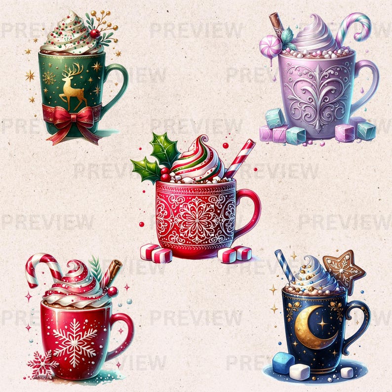 Watercolor Hot Cocoa Clipart Set, 20 Hot Chocolate Images in PNG SVG ...