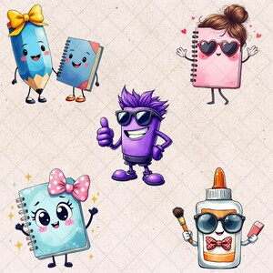 Cute School Supplies Clipart, Teacher Stationery PNG Bundle, Kawaii ...