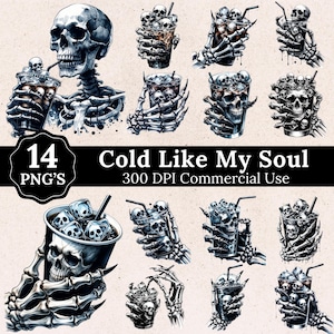 Gothic Skeleton Iced Coffee PNG Clipart: Spooky Halloween Skull Set ...