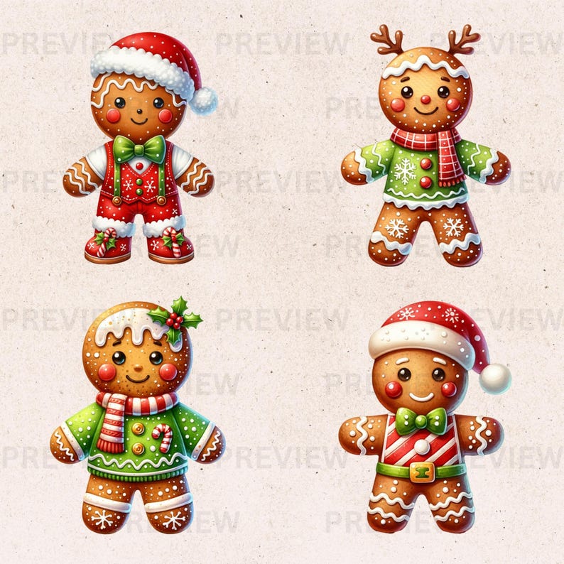 Cute Gingerbread Boy Clipart Bundle, 12 Watercolor Gingerbread Images ...