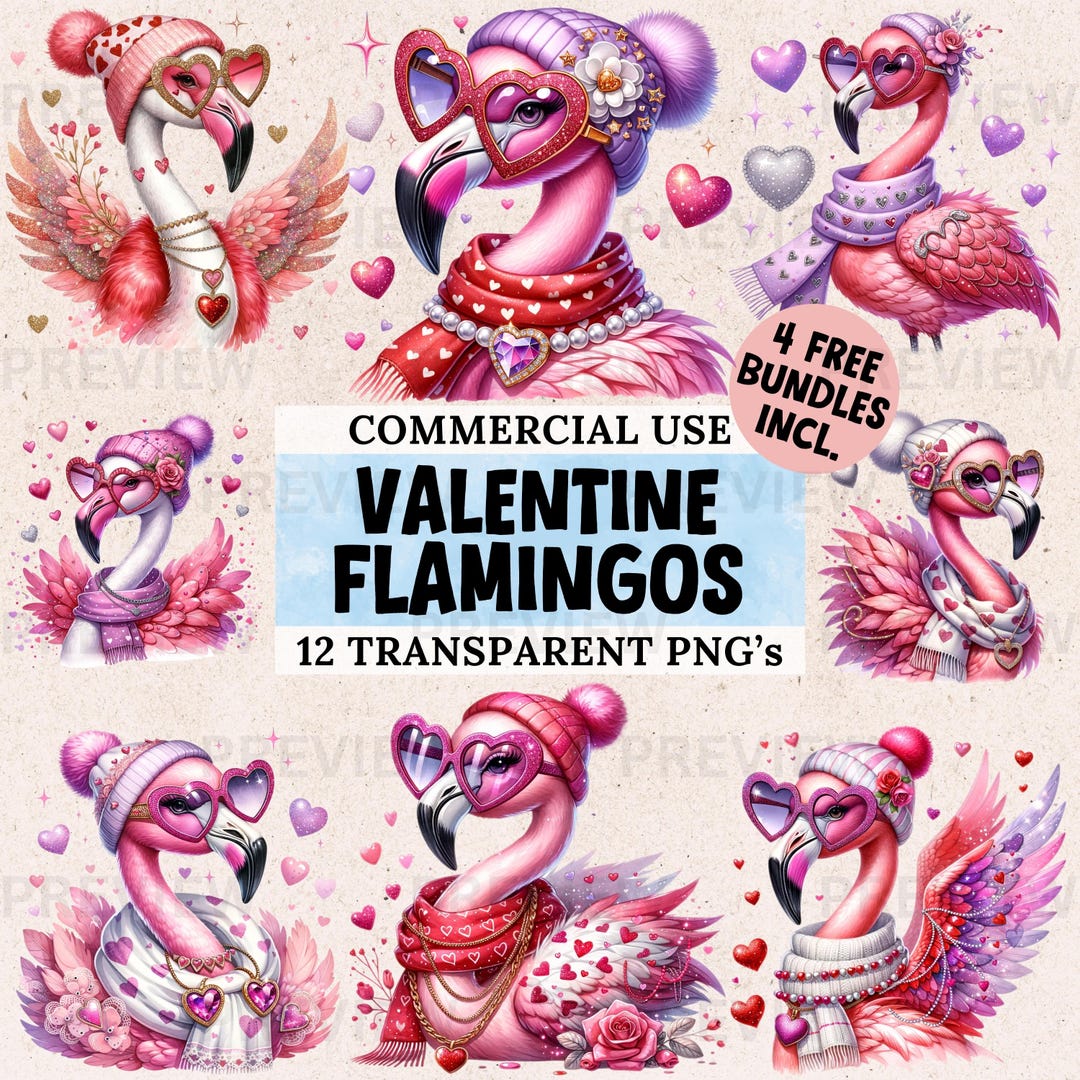 Valentine Flamingo Clipart, Cute Flamingo PNG, Watercolor Love Birds ...