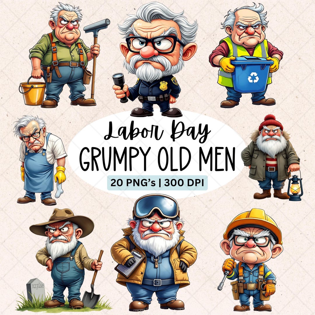 Grumpy Old Men Clipart: Funny Grandpa PNG Graphics (digital Download ...