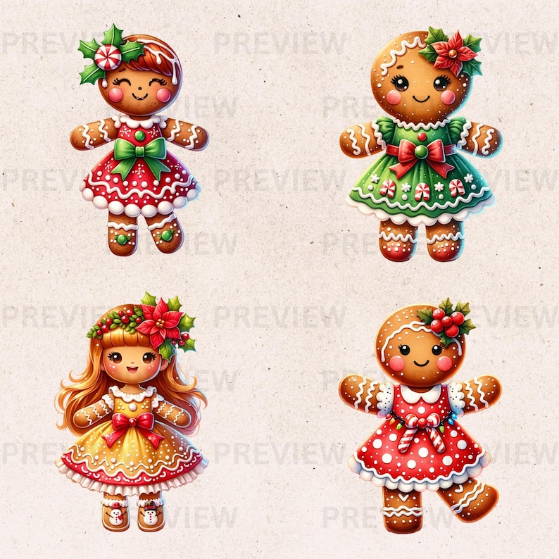 Cute Gingerbread Girl Clipart Bundle, 12 Watercolor Gingerbread Images ...