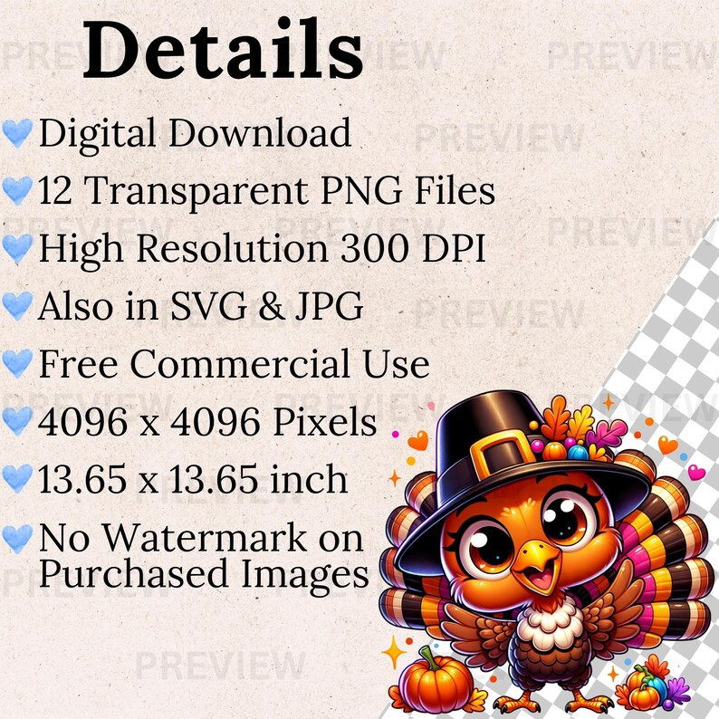 Cute Turkey Clipart Set. 12 Whimsical Thanksgiving Turkey Images ...