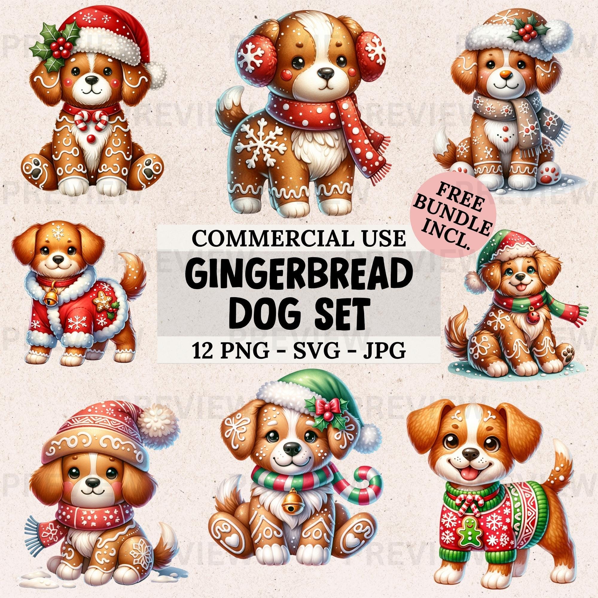 Watercolor Gingerbread Dog Clipart: Christmas Puppy PNG SVG JPG ...