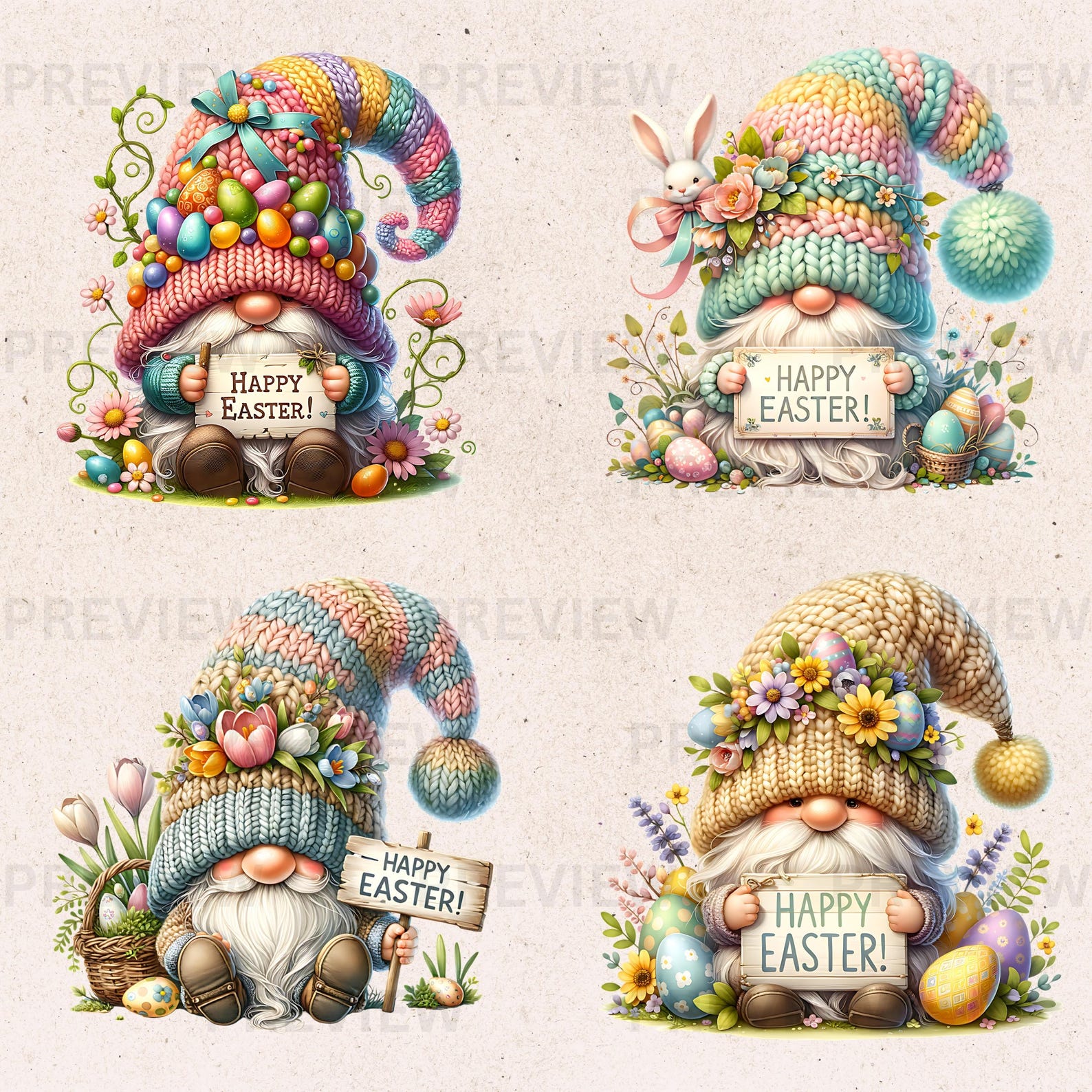 Watercolor Easter Gnomes Clipart Bundle: Spring PNG Designs (digital ...