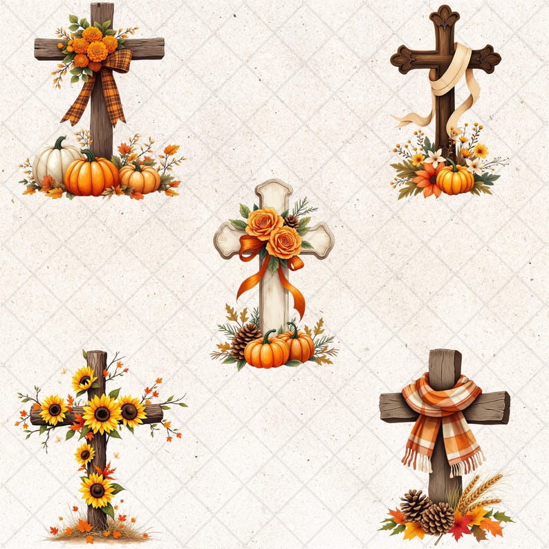 Fall Cross Clipart Bundle, Floral Cross PNG, Autumn Cross Clipart ...