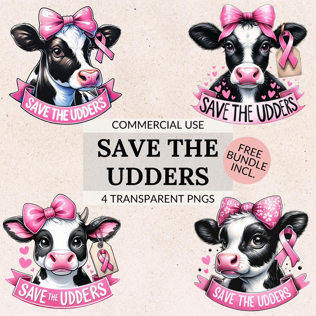 Save the Udders Cow PNG: Breast Cancer Awareness Design (digital ...