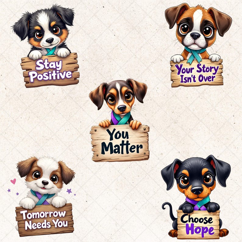 Suicide Prevention Puppy Clipart, Positive Vibe Pngs, Teal Purple ...