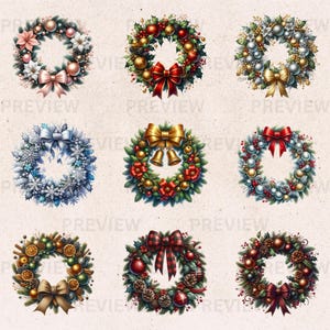 Christmas Winter Wreath Clipart Set, 35 Watercolor Holiday Images PNG ...