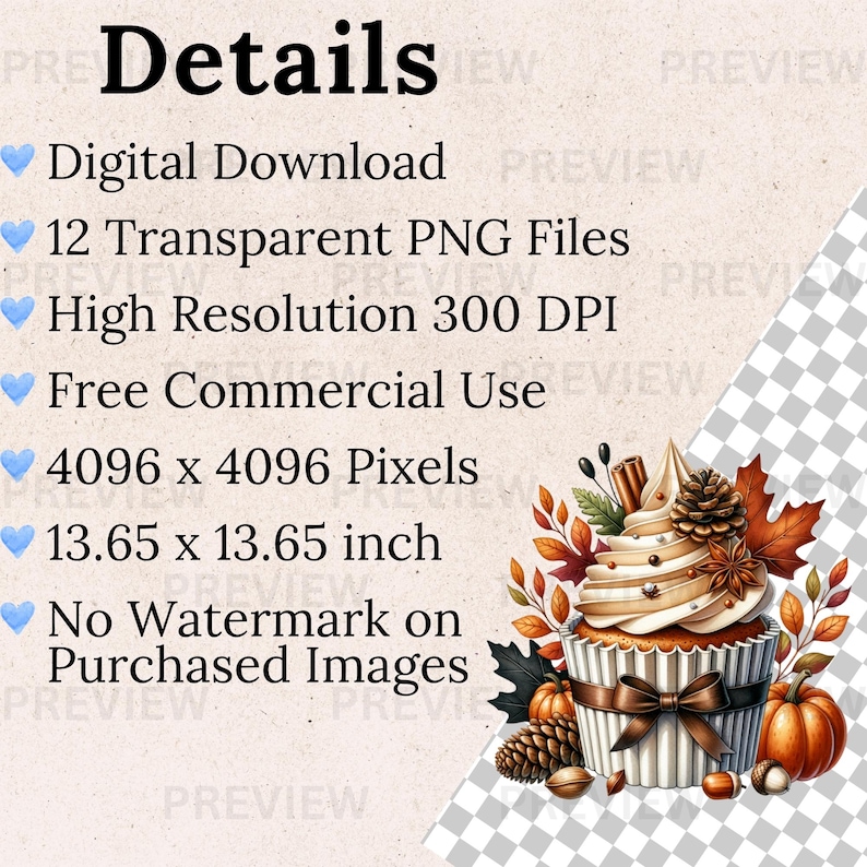 Autumn Cupcake Clipart Set, 12 Fall Watercolor Dessert PNG Clip Art ...