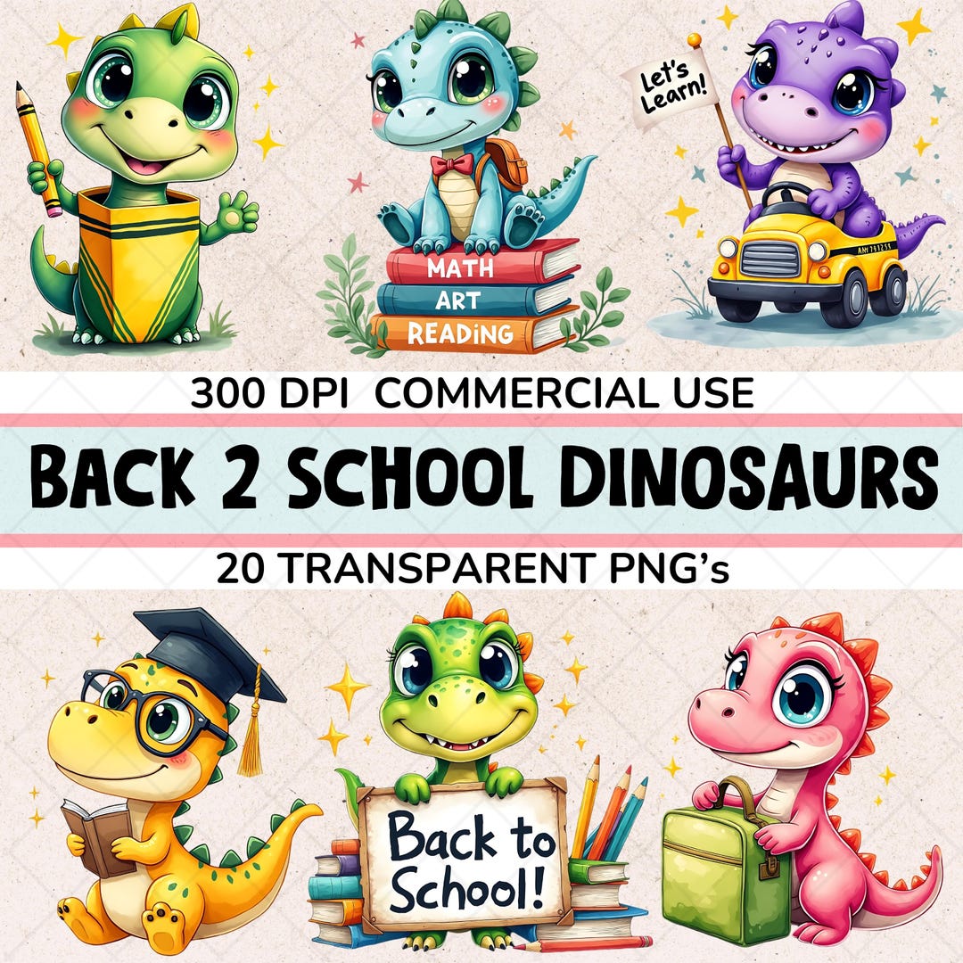 Dinosaur Clipart: Back to School PNG Bundle (digital Download ...