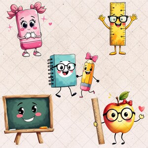Cute School Supplies Clipart, Teacher Stationery PNG Bundle, Kawaii ...