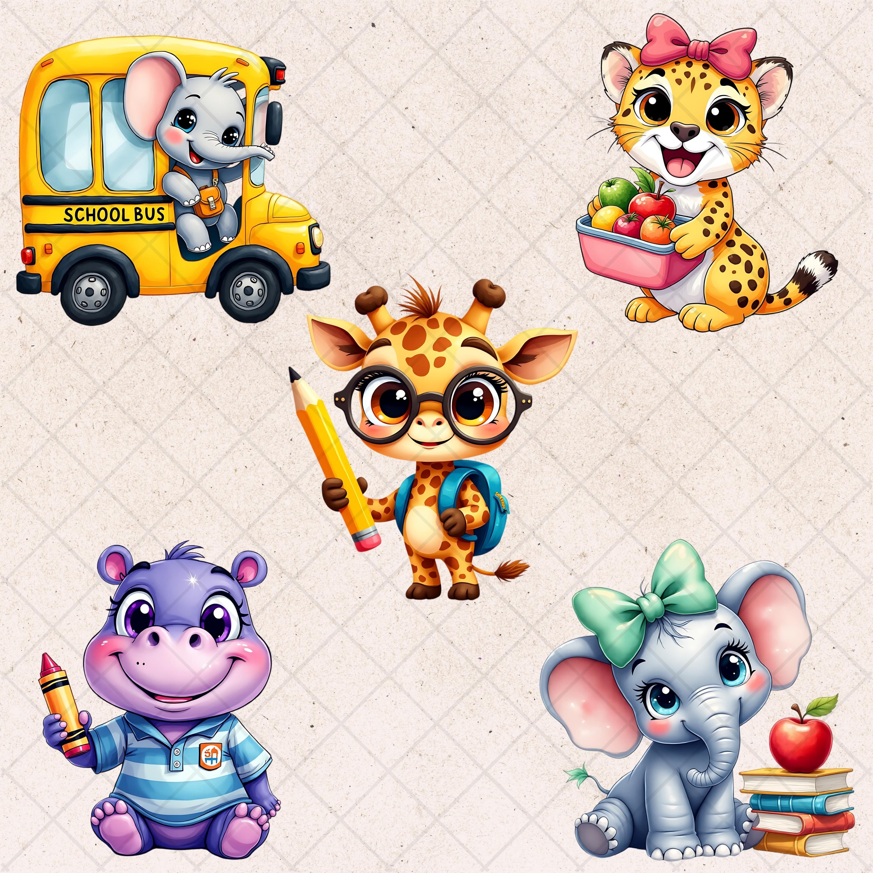 Safari Clipart Bundle: Jungle Animals, School Theme (PNG Digital ...