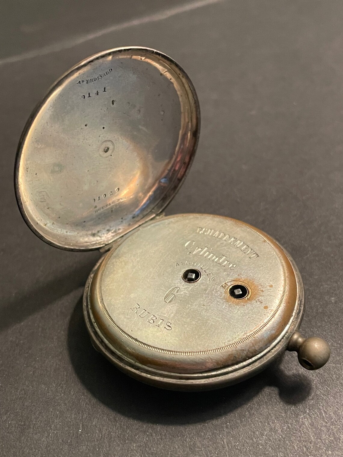 RUNS Cylindre Echappement Aiguilles Pocket Watch W Key 6 RUBIS At ...