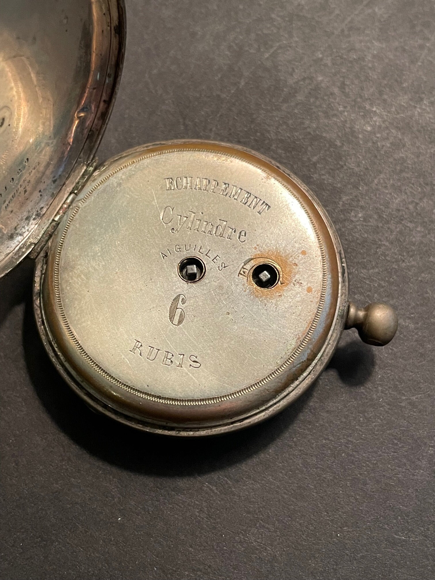 RUNS Cylindre Echappement Aiguilles Pocket Watch W Key 6 RUBIS At ...