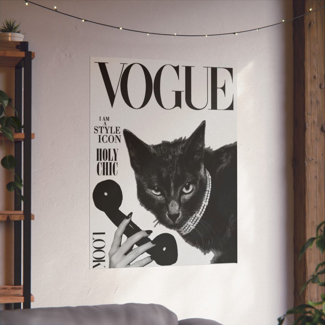 Cat Vogue Retro Magazine Cover Print. Pet Poster Black and White, Pet ...