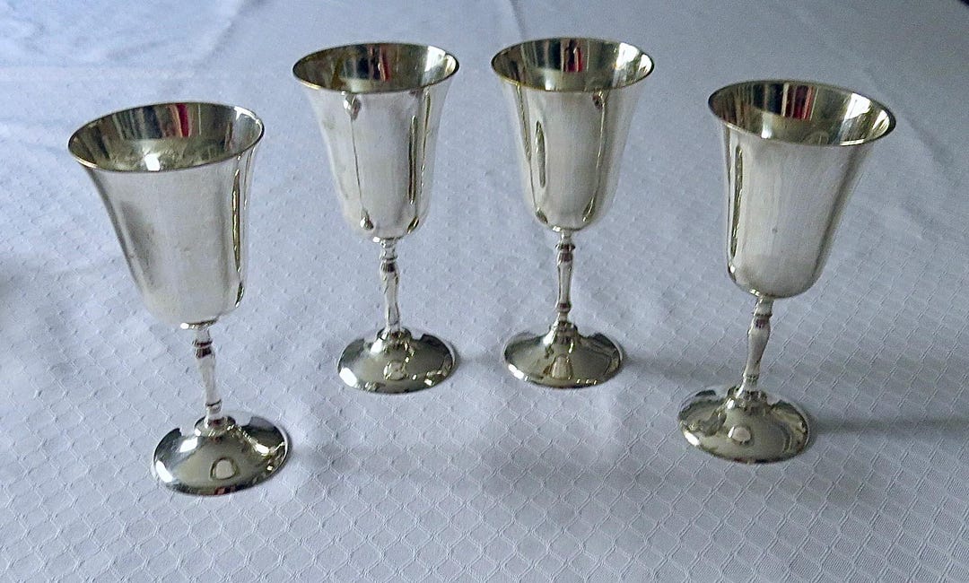 Vintage Silver Plated Wine Goblets E.P Brass Set of 4, Stem Silver ...