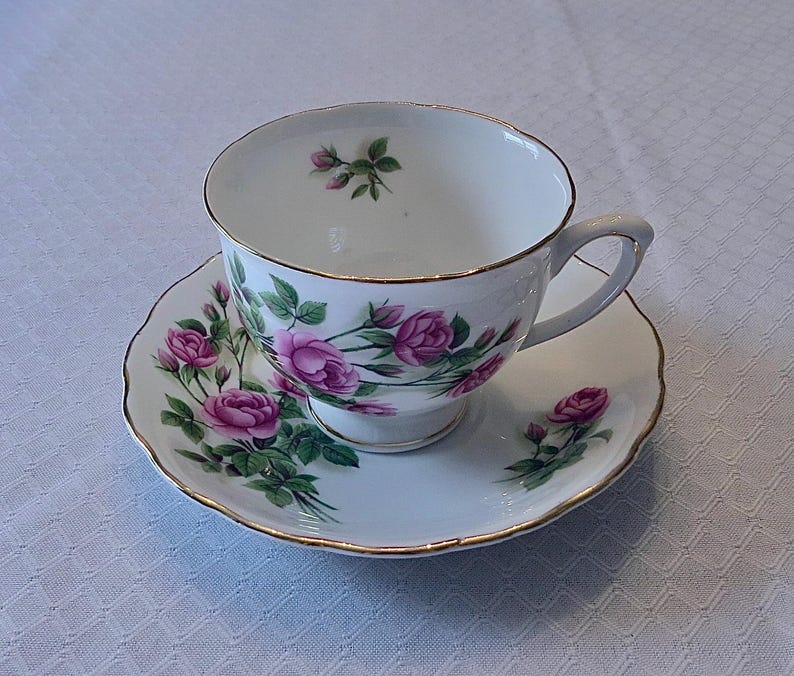 Vintage Royal Vale Pink Roses Tea Cup and Saucer - Fine Bone China - Etsy