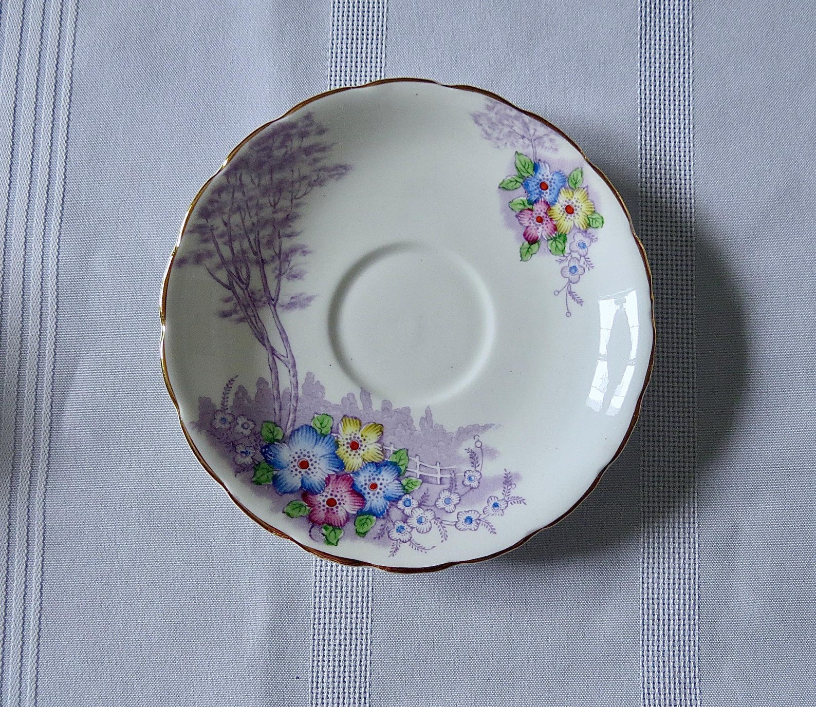 Vintage Colclough Tea Cup and Saucer, Blue, Yellow and Pink Flowers ...