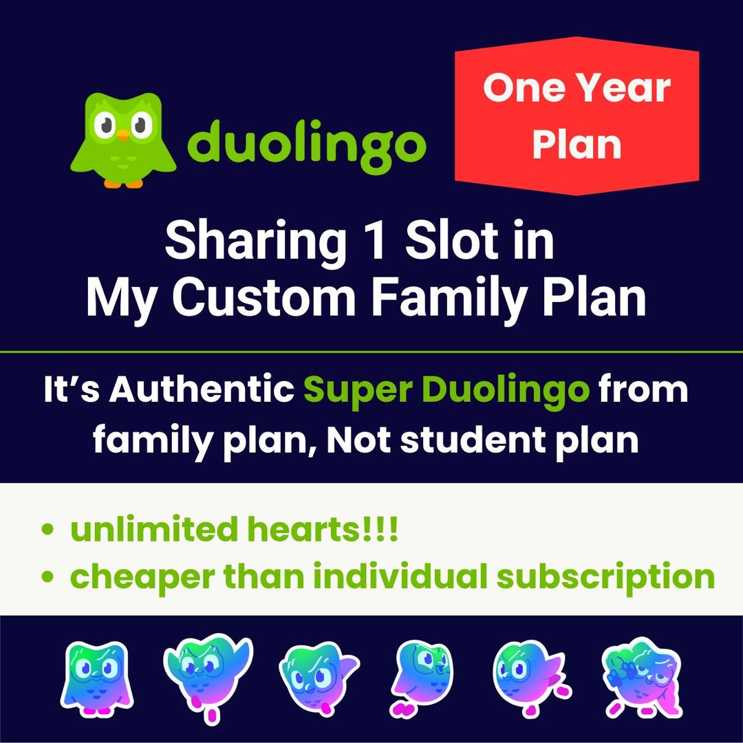One Year Super Duolingo Spot Family Plan Share, Duolingo Family Plan Slot, Duolingo Membership ...