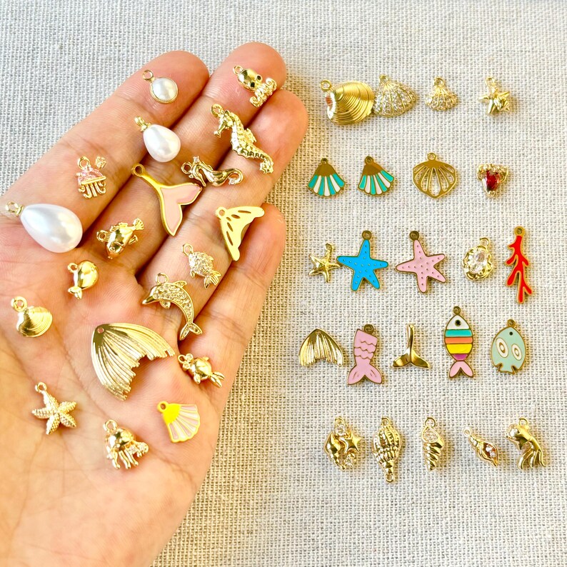 Gold Add on Charm, Marine Life Gold Charms for Necklace, DIY Jewelry ...