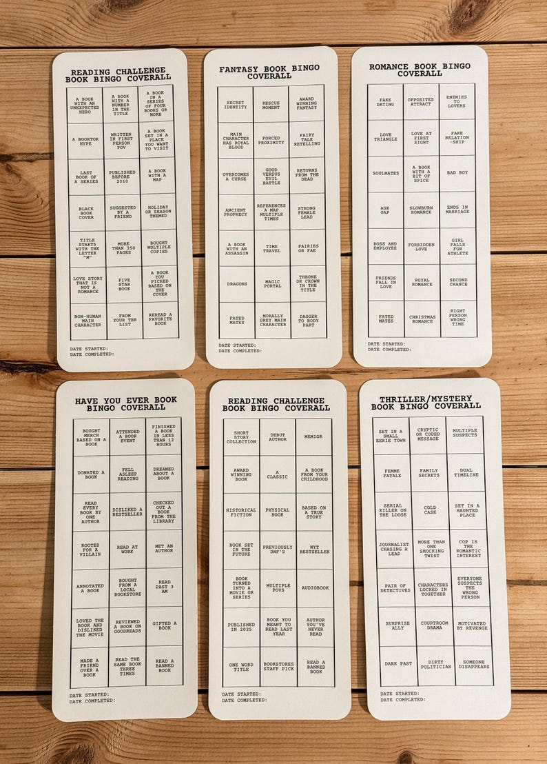 Book Bingo Reading Challenge Cards Set of 6 - Etsy