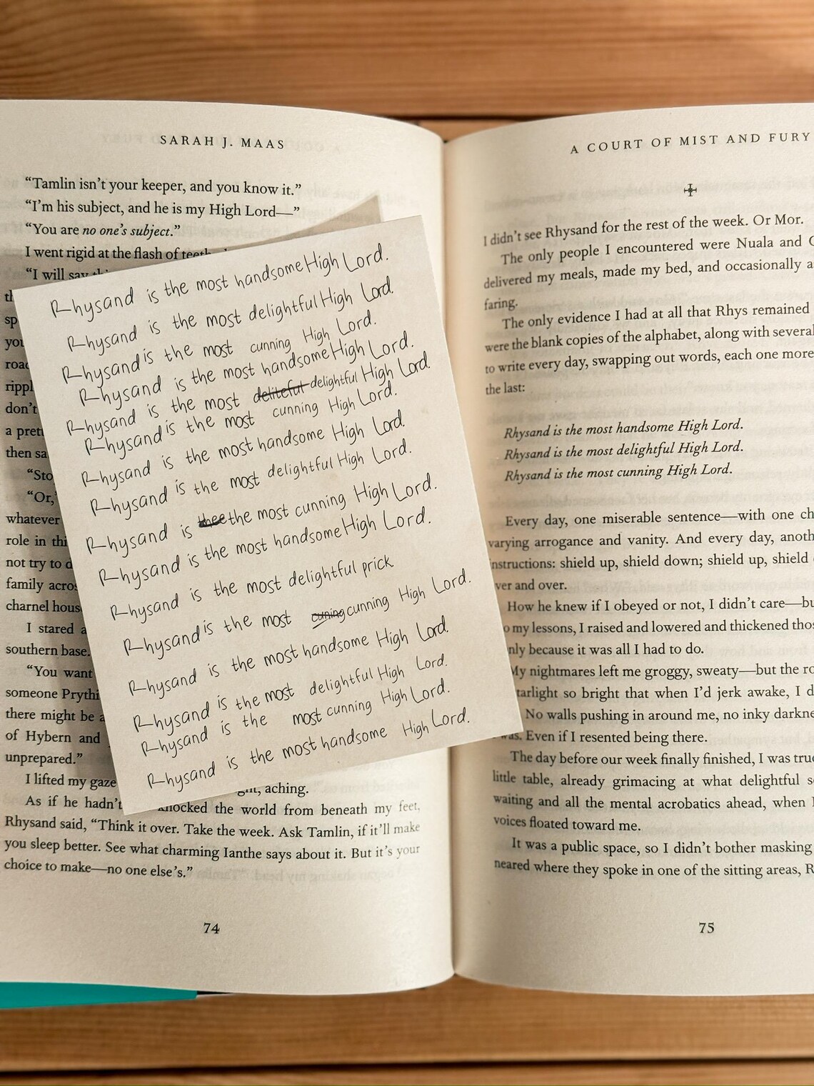 Feyre’s Handwriting “rhysand is the Most Handsome, Delightful, and ...