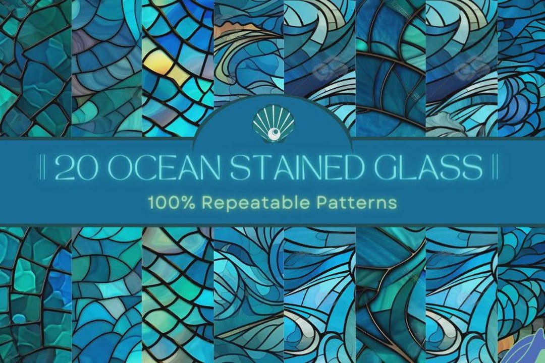 Ocean Stained Glass Patterns | 20 Ocean-themed Seamless Tiles ...