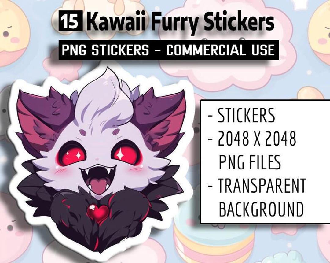 Furry Sticker Pack Bundle - 15 Kawaii Chibi Furry Pngs, Fursona Badges ...