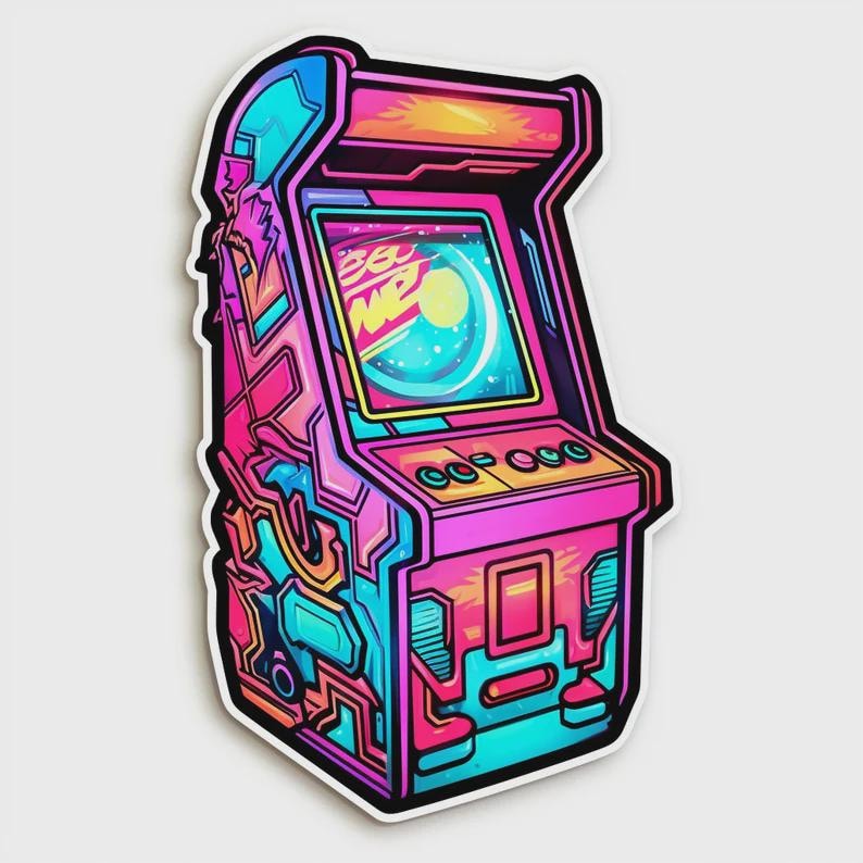 Arcade Stickers PNG Bundle | Neon Gaming Stickers | Gamer Clipart ...