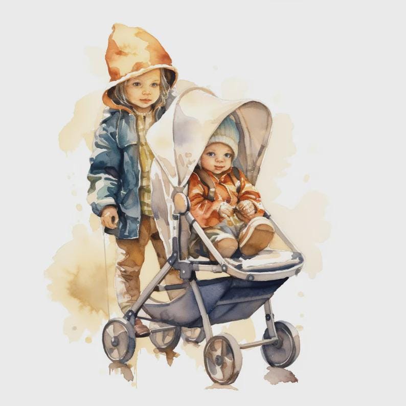 Baby Stroller Clipart Bundle – Watercolor Baby Boy & Girl Stroller Art ...