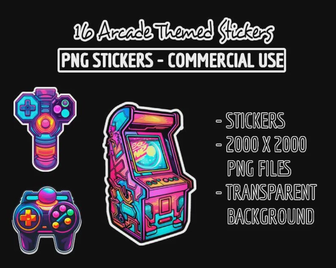 Arcade Stickers PNG Bundle | Neon Gaming Stickers | Gamer Clipart ...