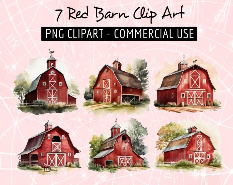 Farm Barn PNG Clipart Bundle – Cozy Watercolor Red Barns for Commercial ...