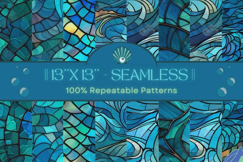 Ocean Stained Glass Patterns | 20 Ocean-themed Seamless Tiles ...