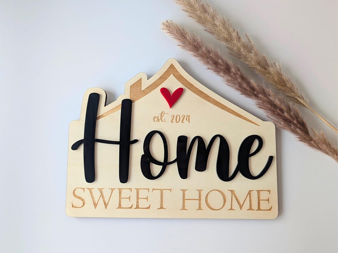 Customizable Wooden Home Sweet Home Sign With Acrylic Heart Wall Decor ...