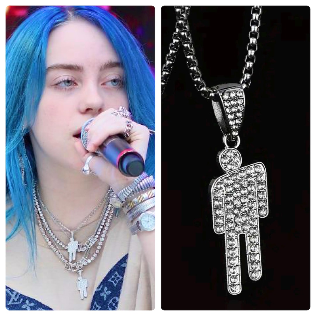 BILLIE EILISH Inspired Rhinestone BLOHSH Necklace Leaning Stick Man ...