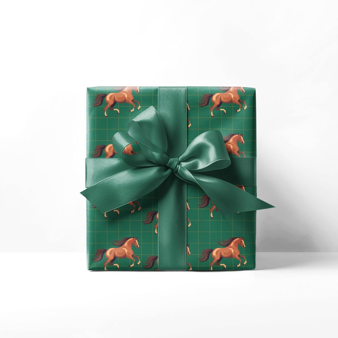 Elegant Brown Horses Pattern Wrapping Paper Green Horse Wrapping Paper ...